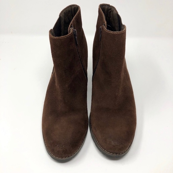Clarks | Shoes | Clarks Brown Suede Leather Ankle Boots Heels | Poshmark